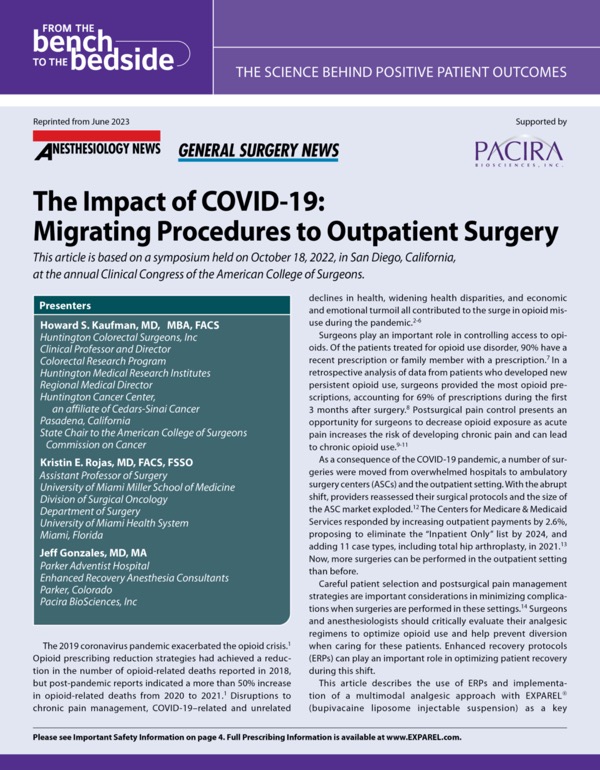 The Impact of COVID-19: Migrating Procedures to Outpatient Surgery